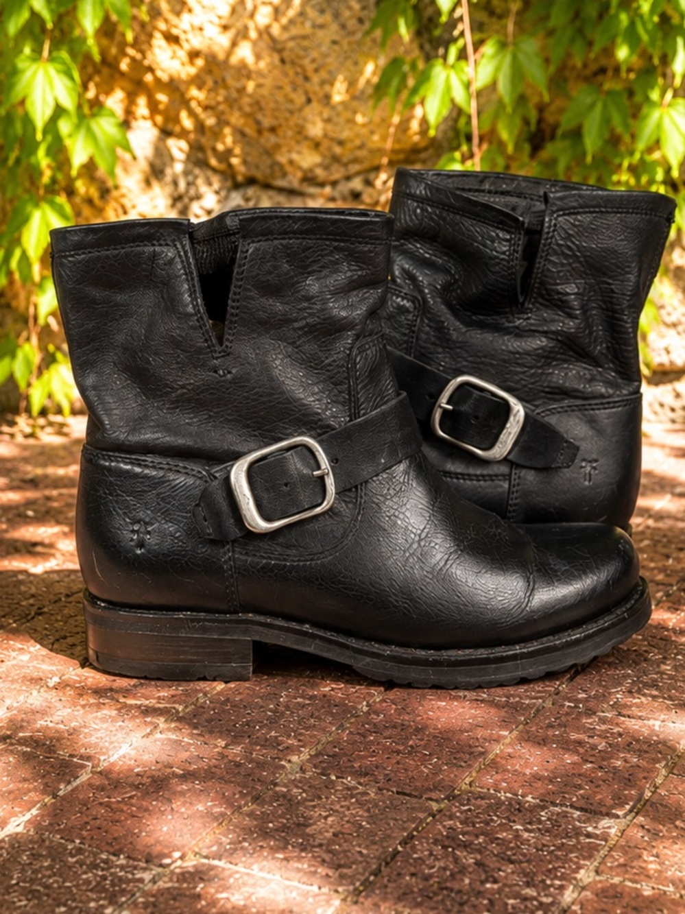 Frye | Shoes | Frye Veronica Black Leather Moto Combat Heritage Classic ...